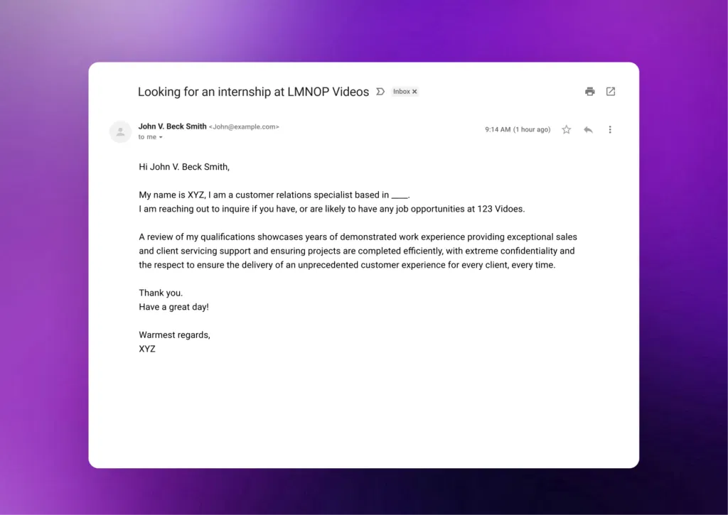 Internship Email Example